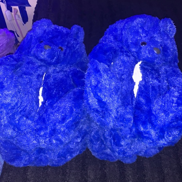 Shoes | Dark Blue Teddy Bear Slippers | Poshmark